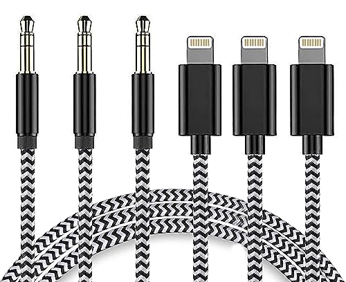 AUX Cord for iPhone, MFi Certified Lightning to 3.5mm iPhone Aux Cord for Car [3Pack/3.3ft] Lightning to 1/8 Inch Audio Cable for iPhone 14 13 12 11 XS XR X 8 7 6 iPad iPod to Headphone Speaker