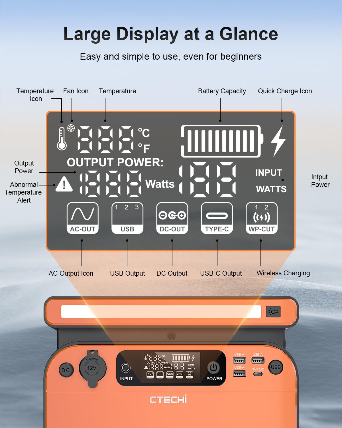 CTECHi Portable Power Station 500W LiFePO4 Battery Generator, 518 Wh/162000 mAh Energy Storage Pure Sine Wave Power Supply, AC/DC/USB-C/PD Car Charger Outputs for Camping Emergency Backup