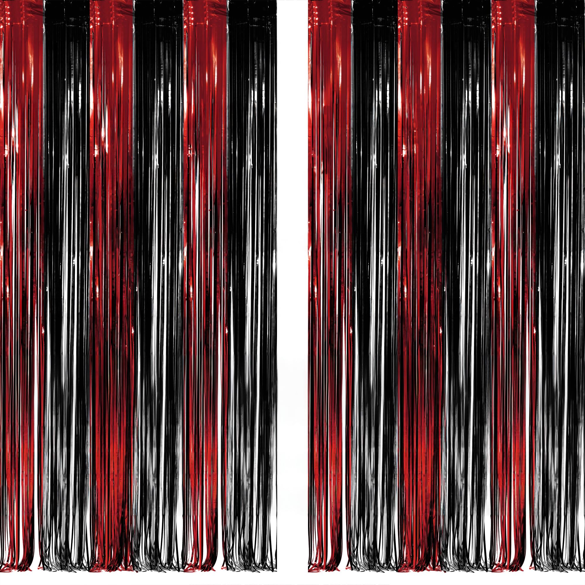 Black Red Party Streamers Backdrop - GREATRIL Foil Fringe Tinsel for Stranger/Friday Party - 3.2ft X 8.2ft - 2 Packs