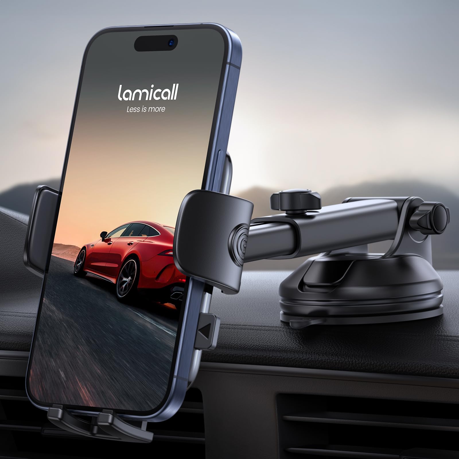 Lamicall Car Phone Holder - [Strongest Military-Grade Suction Cup] Phone Holders for Your Car Quick Release Adjustable Car Phone Mount Holder Dashboard for iPhone Samsung Smartphone Truck