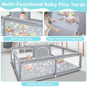 Fshibila Baby Playpen Baby Play Pen 50 x 50 inch, Baby Playard for Babies and Toddlers, Baby Fence Play Pens for Indoor & Outdoor, Sturdy Safety Play Yard with Soft Breathable Mesh, Anti-Fall, Grey