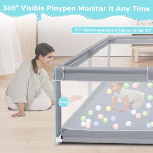 Fshibila Baby Playpen Baby Play Pen 50 x 50 inch, Baby Playard for Babies and Toddlers, Baby Fence Play Pens for Indoor & Outdoor, Sturdy Safety Play Yard with Soft Breathable Mesh, Anti-Fall, Grey