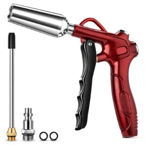 heavy-duty air blow gun with powerful flow nozzle, high volume air nozzle blower gun with stainless steel extension & 1/4'' standard quick plug, pneumatic dust clean tool for air compressor accessory