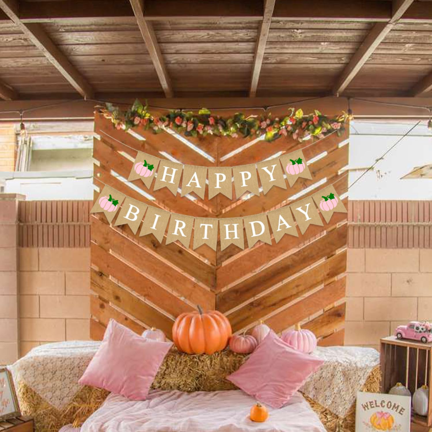 Pumpkin Birthday Burlap Banner Our Little Pumpkin Party Decoration Thanksgiving Fall Theme Birthday Supplies Pink