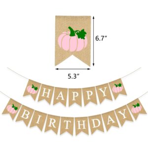 Pumpkin Birthday Burlap Banner Our Little Pumpkin Party Decoration Thanksgiving Fall Theme Birthday Supplies Pink