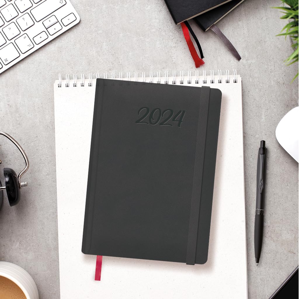 Dohe - Diary 2024 – Day Page – Size: 15 x 21 cm (A5) – 336 Pages – Stitched Binding – Hardcover – Black – Manaos Model