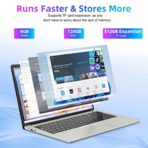 SGIN Laptop 15.6 Inch, 4GB RAM 128GB SSD Laptops Computer with Intel Celeron Quad Core Processor(up to 2.6 GHz), Intel UHD Graphics 600, Webcam, Mini HDMI, 2.4G/5GHz WiFi, 2*USB3.0, BT 4.2