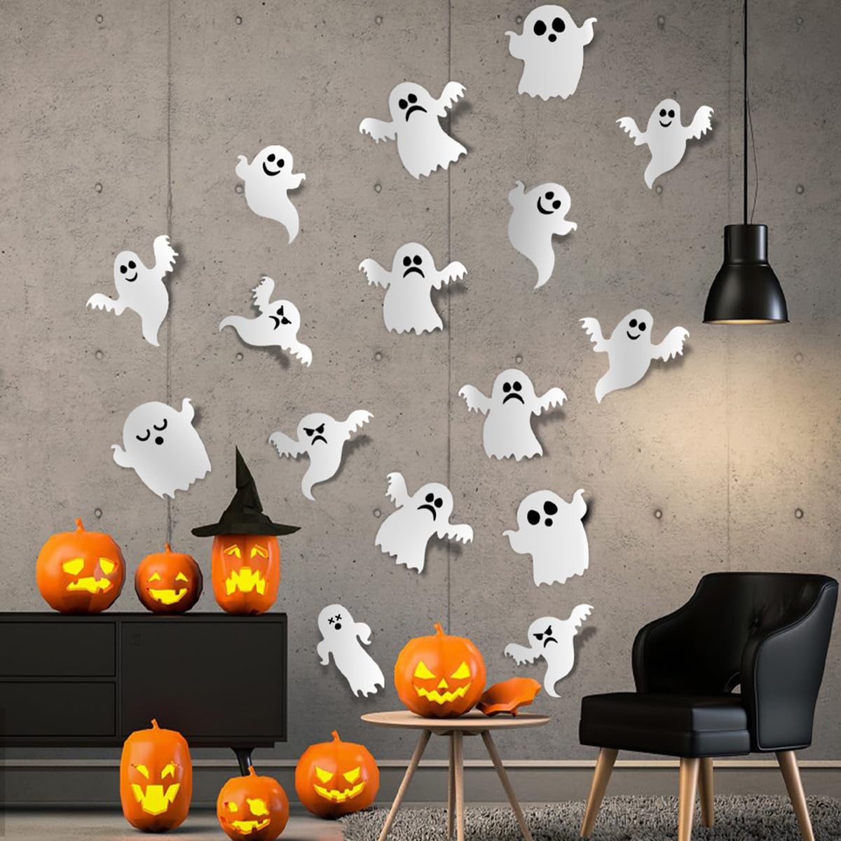 3D Halloween Cute Ghost Stickers Decor 42 Pcs Ghost Wall Halloween Decorations Reusable Self-Adhesive White Ghost Wall Decals Halloween Party Supplies for Gothic Home Window Door Wall Room Decor