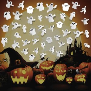 3D Halloween Cute Ghost Stickers Decor 42 Pcs Ghost Wall Halloween Decorations Reusable Self-Adhesive White Ghost Wall Decals Halloween Party Supplies for Gothic Home Window Door Wall Room Decor