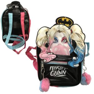 william lamb harley quinn batman black faux leather backpack featuring eye catching face design, black, kids regular