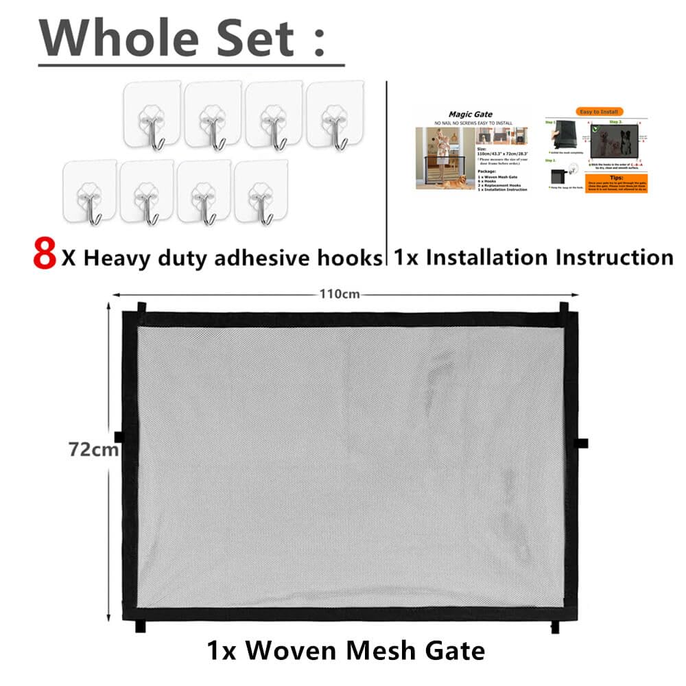 Dog Gate for The House Pet Gate for Stairs No Drilling - 43.3" W x 28.3" H Retractable Dog Gate Mesh Baby Gate for Stair No Drill Pet Gate Puppy Gate for Stairs & Doorways (S) (S) (S)