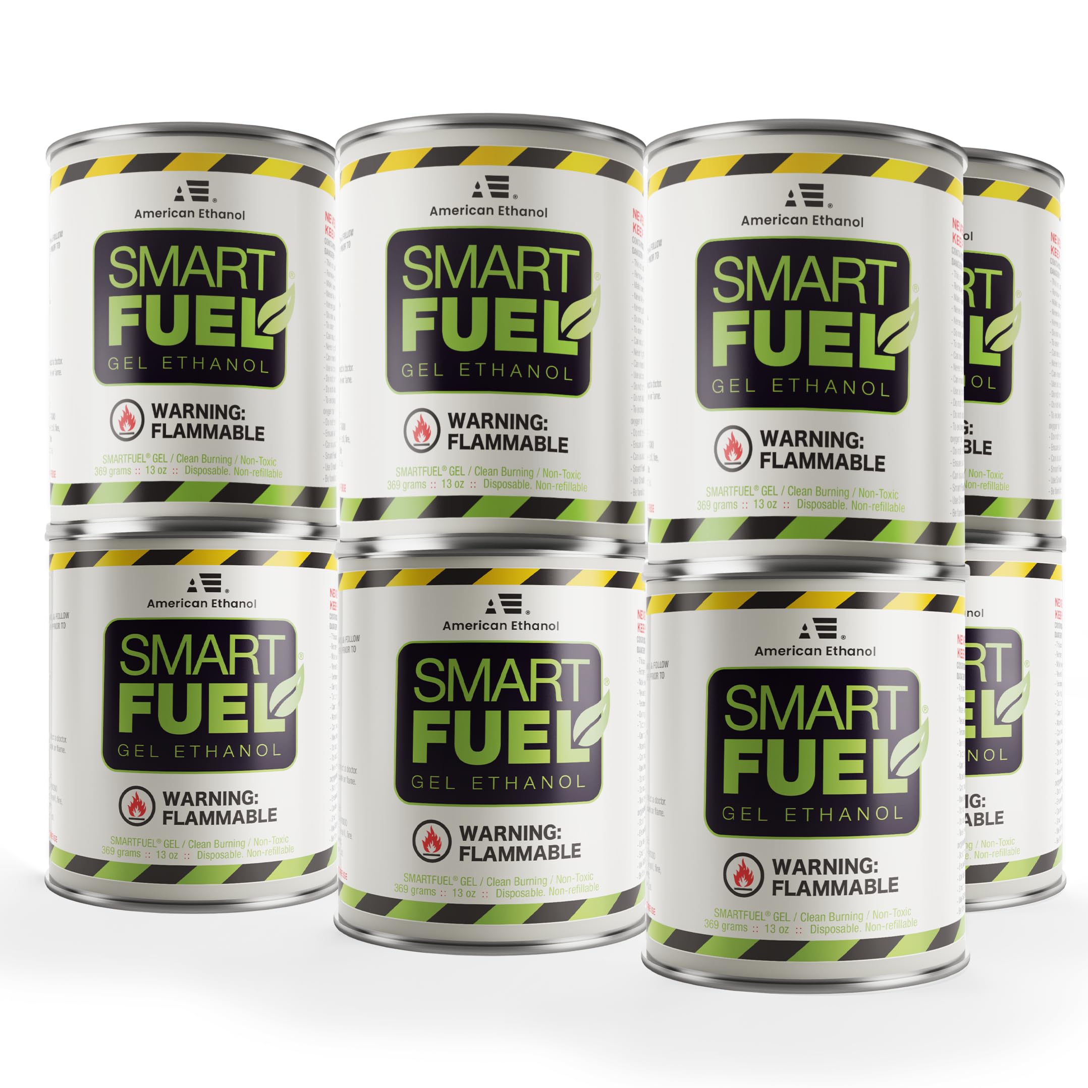 Smart Fuel Gel Ethanol - Ethanol Fuel Can, Spill-Resistant, High Purity for Indoor & Outdoor Uses, Ventless Fireplaces, Fire Pit, Stoves and Burners - Non-Hazardous, Planet Friendly - Pack of 12, 13oz