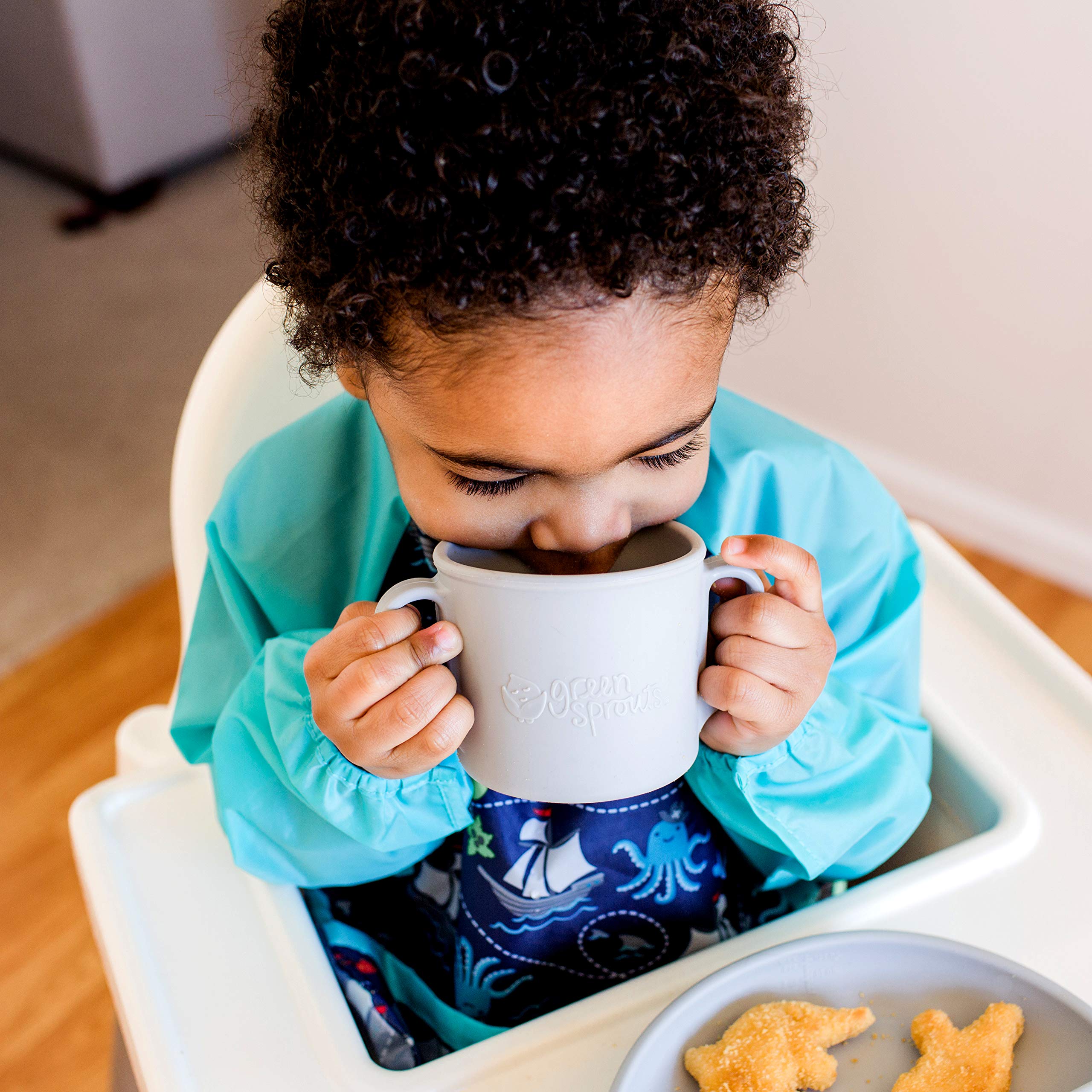 green sprouts Learning Cup |Helps toddler develop independent drinking skills | Easy-grip handles | Heat-Resistant |Dishwasher Safe | Aqua 2-pk, Small