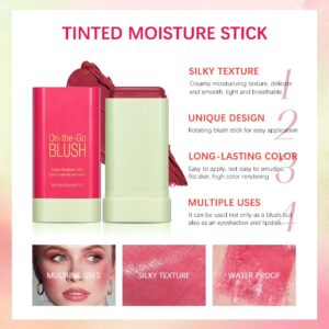 Paminify Soft Creamy Blush Stick,On-the-Go Blush,2-in-1 Cheek and Lip Tint,Waterproof Hydrating Solid Natural Moisture Smooth Blendable Matte Finish Face Blush Makeup,01 shy pink