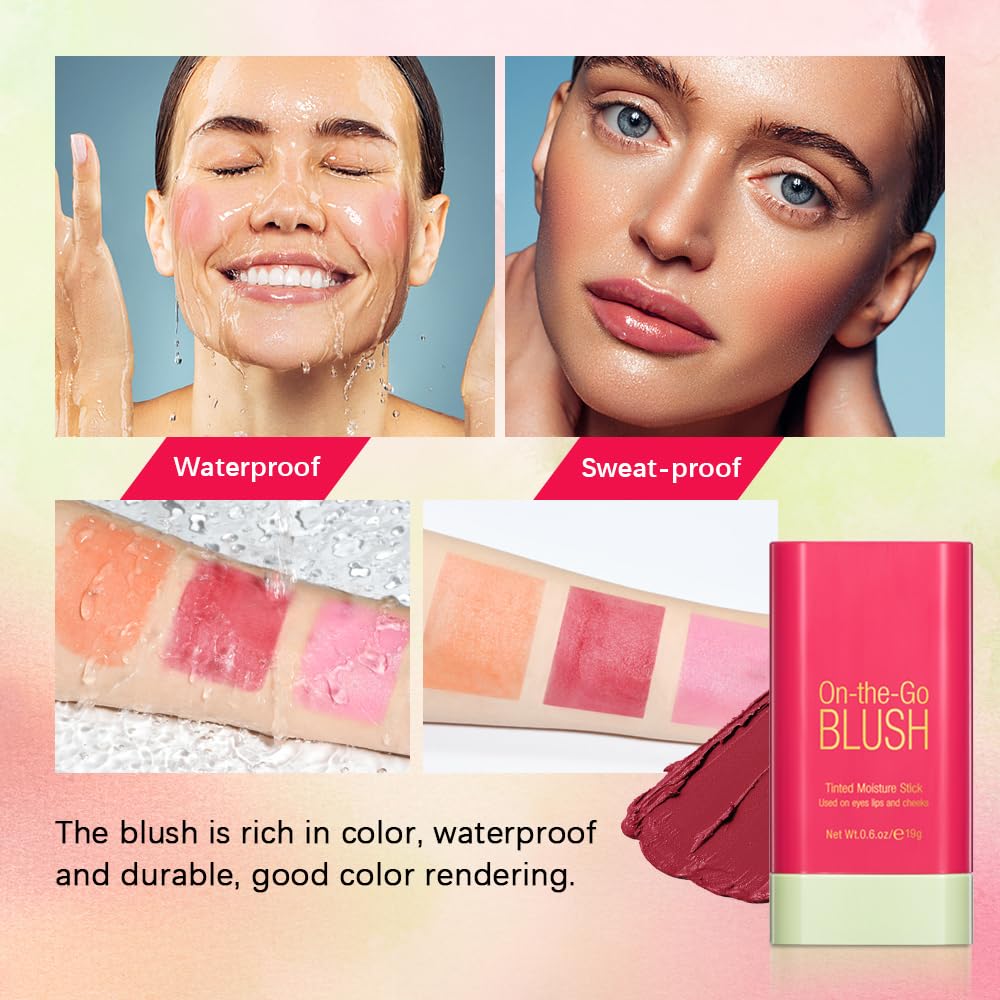 Paminify Soft Creamy Blush Stick,On-the-Go Blush,2-in-1 Cheek and Lip Tint,Waterproof Hydrating Solid Natural Moisture Smooth Blendable Matte Finish Face Blush Makeup,01 shy pink