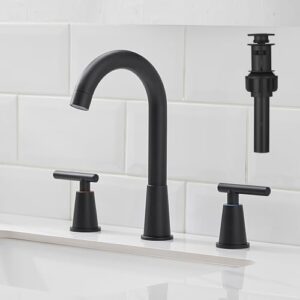 kroias 8 inch matte black bathroom faucet bathroom faucet 3 hole, two handles vanity bathroom sink faucet, lavatory basin faucets for bathroom sink with cupc supply lines