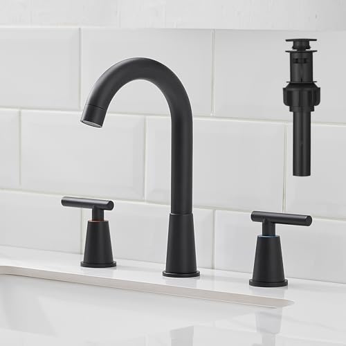 Kroias 8 Inch Matte Black Bathroom Faucet Bathroom Faucet 3 Hole, Two Handles Vanity Bathroom Sink Faucet, Lavatory Basin Faucets for Bathroom Sink with cUPC Supply Lines