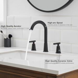 Kroias 8 Inch Matte Black Bathroom Faucet Bathroom Faucet 3 Hole, Two Handles Vanity Bathroom Sink Faucet, Lavatory Basin Faucets for Bathroom Sink with cUPC Supply Lines