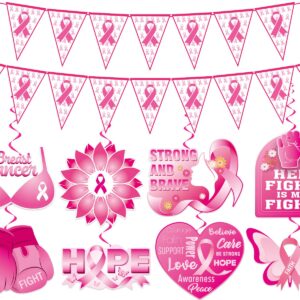 Breast Cancer Awareness Decorations, with 1pcs No DIY Breast Cancer Awareness Banner and 8pcs Breast Cancer Decorations Hanging Swirls, Breast Cancer Awareness Decorations for Office