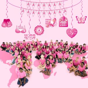 Breast Cancer Awareness Decorations, with 1pcs No DIY Breast Cancer Awareness Banner and 8pcs Breast Cancer Decorations Hanging Swirls, Breast Cancer Awareness Decorations for Office