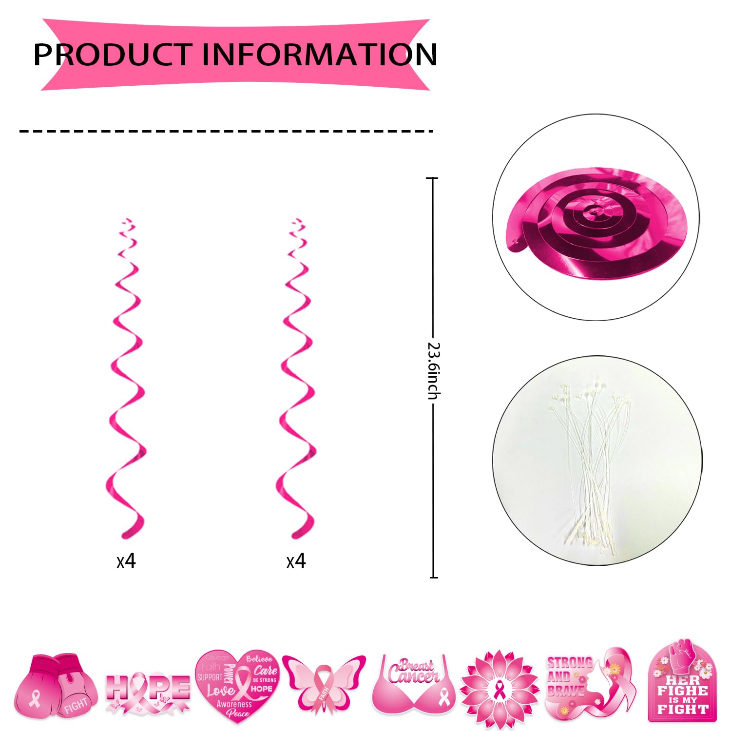 Breast Cancer Awareness Decorations, with 1pcs No DIY Breast Cancer Awareness Banner and 8pcs Breast Cancer Decorations Hanging Swirls, Breast Cancer Awareness Decorations for Office