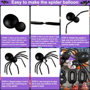 128 Pcs Halloween Confetti Balloons, Huge Spider Boo Ghost Aluminum Foil Balloons Black Orange Purple Helium Latex Balloons for Birthday, Baby Shower, Halloween Party Decorations Supplies