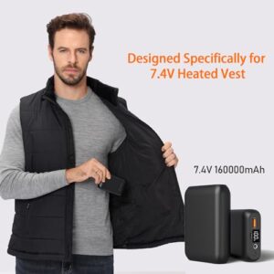 Sevdiea Heated Vest Battery Pack 7.4V 16000mAh, Battery Pack for Heated Vest, LCD Display Power Bank for Heated Vest with USB DC Port