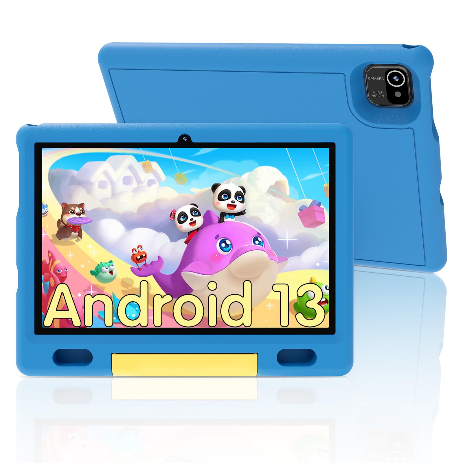 ApoloSign Kids Tablet 10 inch, Android 13 Tablet for Kids, 2+32GB Storage, Pre-Installed Educational Apps with Ad-Free Contents and Parental Control, 5000mAh Battery, EVA Shockproof Case - Blue