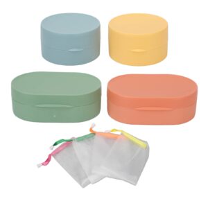 4pcs soap cases, portable round oval soap holders, travel plastic soap case, portable soap box tray, toilet soap containers storage boxes with foaming nets for home, bath, hiking, traveling