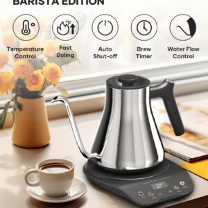 Offacy Electric Gooseneck Kettle,- 0.9L 1200W Quick Heating, ±1℉ Temperature Control, 100% Stainless Steel Inner Pot for Pour Over Coffee & Tea, Perfect for Boiling Hot Water