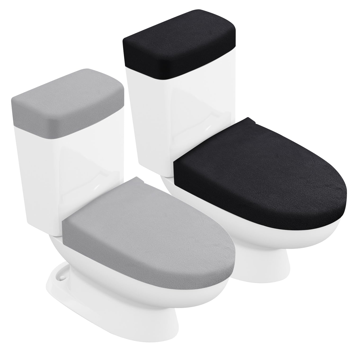 4PCS Toilet Lid Cover and Toilet Tank Cover, Stretch Toilet Lid Covers for Most Size Toilet Lids, Black and Light Gray