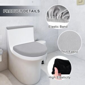 4PCS Toilet Lid Cover and Toilet Tank Cover, Stretch Toilet Lid Covers for Most Size Toilet Lids, Black and Light Gray