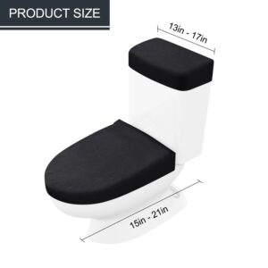 4PCS Toilet Lid Cover and Toilet Tank Cover, Stretch Toilet Lid Covers for Most Size Toilet Lids, Black and Light Gray