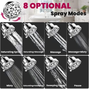 Surpzon Filtered Shower Head, High Pressure Shower Heads with Filter for Hard Water, Rainfall Shower Head of Replaceable Showerhead Filter, Luxury 8 Settings Adjustable Water Softener Shower Head