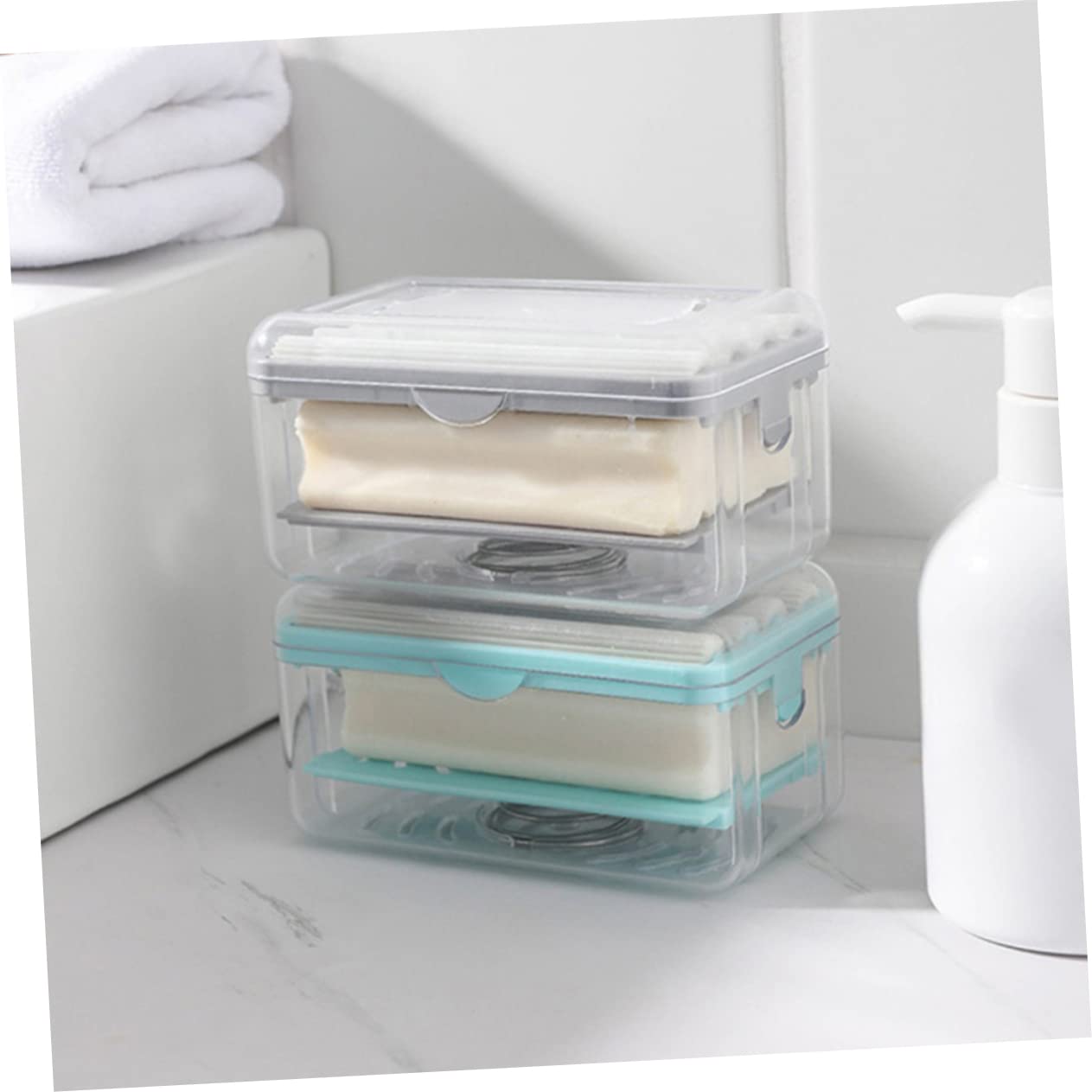 Cabilock 4pcs Soap Box Strip Holder Soap Dispenser Container Soap Case Soap Foam Maker Shower Soap Holder Dishwashing Liquid Dispenser Lip Gloss Holder Soap Dish Plastic Camping Travel