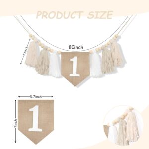 BOOMPA White 1st Birthday High Chair Banner - Wood Bead Tassel Garland - First Birthday Party Tassel Banner - Pure Angel 1st Birthday Photo Backdrop - Wall Hangings Decorative For Kids Bedroom Nursery