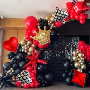 oynearo casino theme red black gold balloon garland arch kit with starburst dice crown balloons for casino royale birthday celebration graduation las vegas night theme poker events party decoration