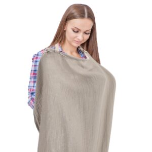 abaokai muslin nursing cover, breastfeeding cover, soft cotton multi-use privacy nursing covers with adjustable neck strap (grey)