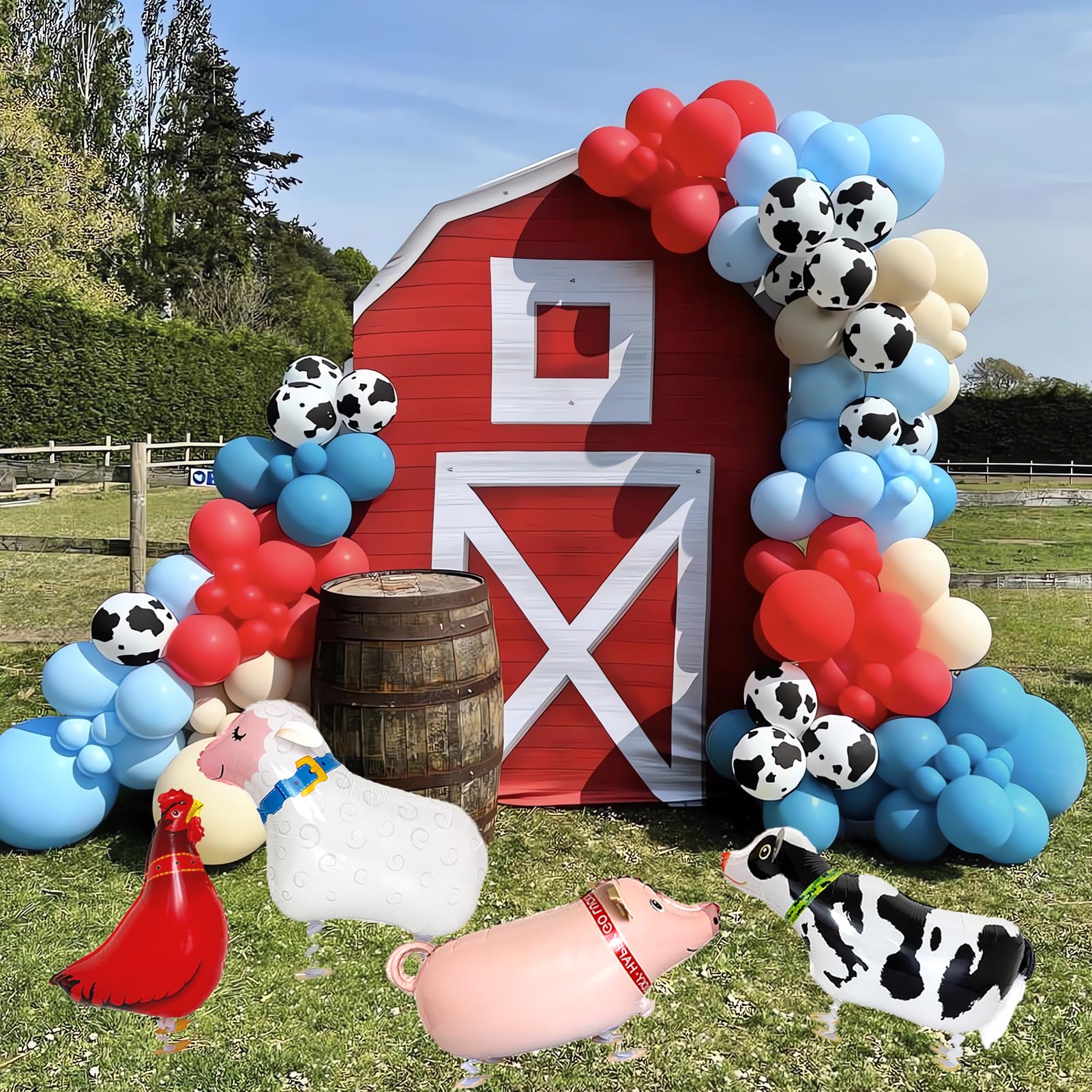 Futureferry Cow Balloon Garland Arch Kit Red Blue Balloons With Farm Animal Print Balloons for Birthday Farm Theme Boy Baby Shower Western Cowboy Party Decoration