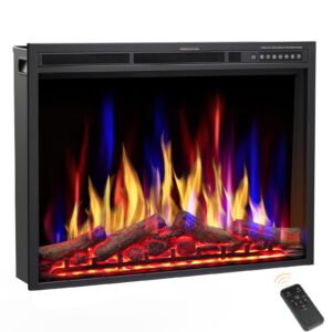 joy pebble 37 inch electric fireplace insert,750w/1500w recessed electric fireplace heater,adjustable 5 flame color & 5 burning logs color,electric fireplace with remote control&overheat protection