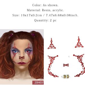 2 Pieces Face Gems Jewels Tattoos for Halloween, Day of the Dead Face Temporary Skull Tattoos Rhinestone Crystal Stones Body Gems Makeup Stickers for Halloween Festival Rave Party Outfit