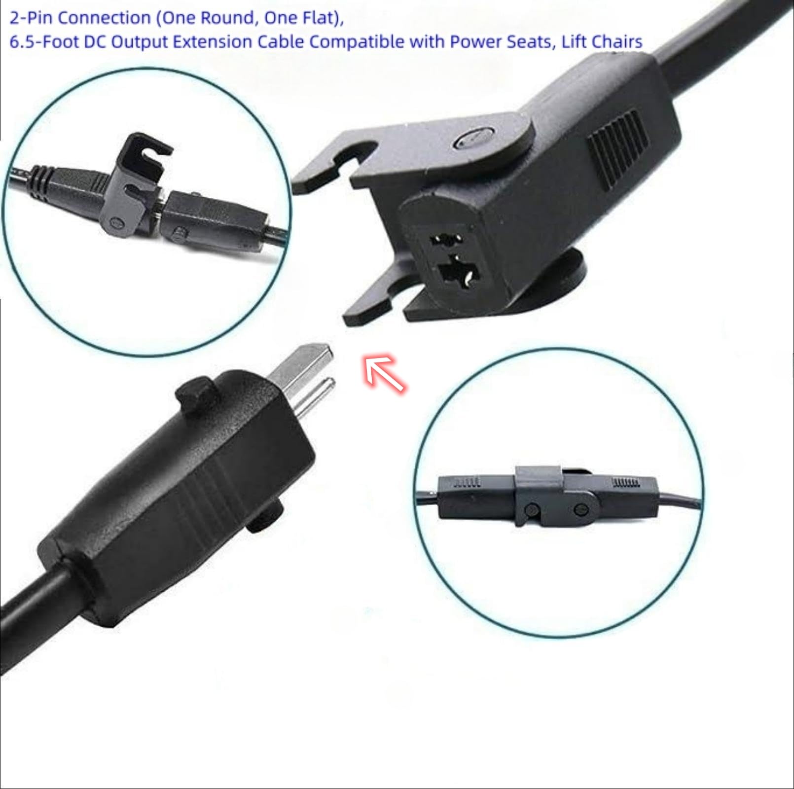 Power Cord AC Replacement tilt Adjuster Cable 4.9 feet, DC Power Cord 2-pin Distributor Replaces 6.56 feet Y-Shaped Power Extension Cable, Used for Lift or Electric Recliner Okin Lazboy Catnapper