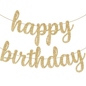 katchon gold glitter happy birthday banner - 10 feet, pre-strung - luxurious birthday decorations for women and men