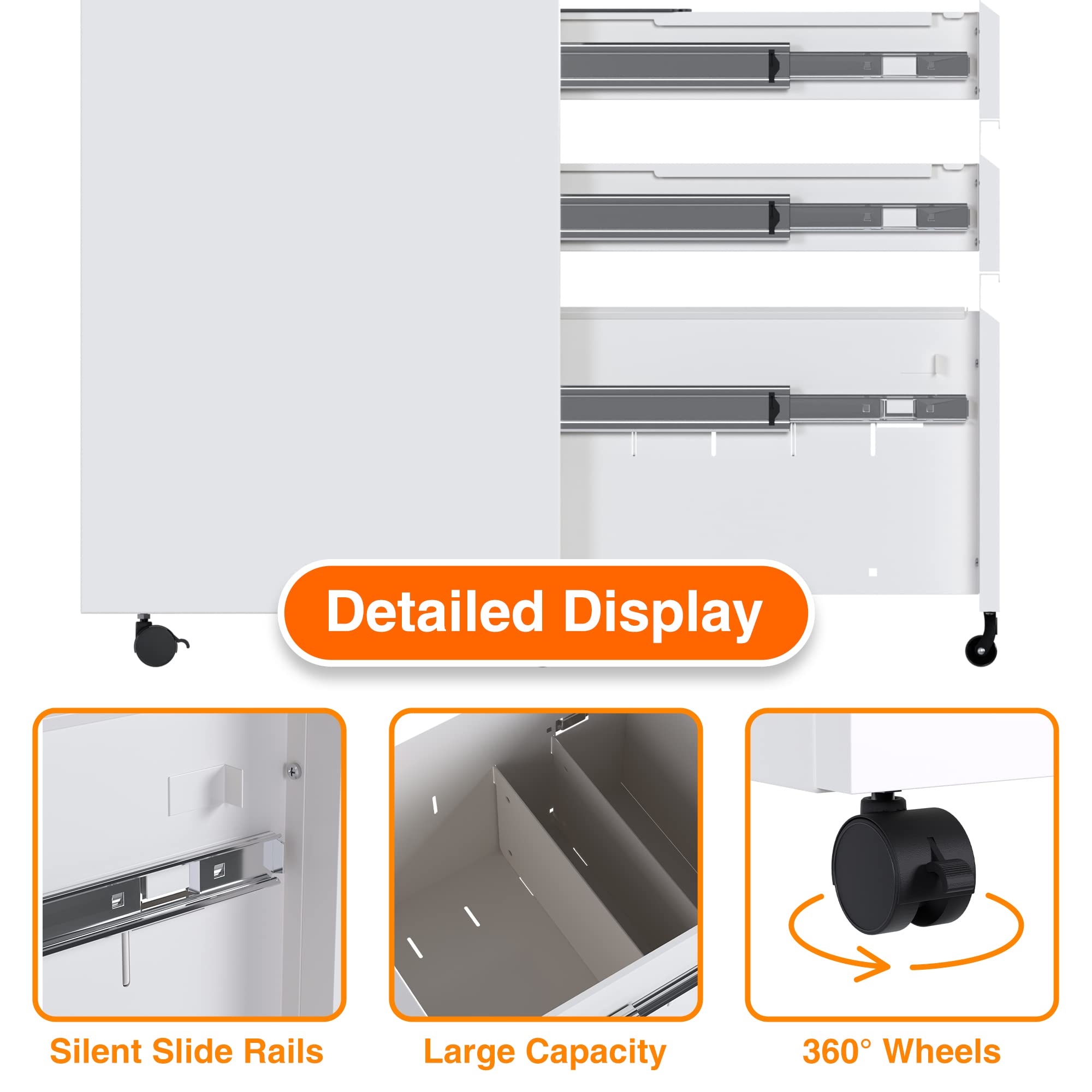 NICOMOW 3-Drawer Locking Metal File Cabinet for Home Office,Easy to Move,Durable and Stable,Under-Desk Filing Cabinet with Legal/Letter Size Drawer,Fully Assembled,White