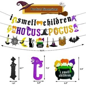 Pre-strung Hocus Pocus I Smell Children Halloween Banner, 3 Packs Glitter Halloween Decorations, 3D Witch Bats Home Decor, Halloween Wall Hanging Décor, Party Decoration Supplies Kit