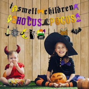 Pre-strung Hocus Pocus I Smell Children Halloween Banner, 3 Packs Glitter Halloween Decorations, 3D Witch Bats Home Decor, Halloween Wall Hanging Décor, Party Decoration Supplies Kit