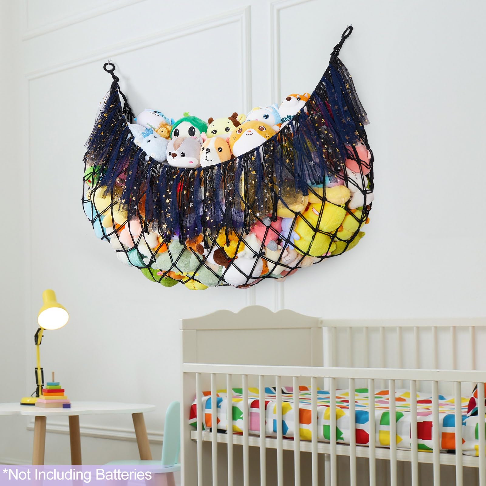 Basumee Stuffed Animals Net or Hammock with LED Light Wall Hanging Stuffed Animals Storage Large Plushie Toy Net for Stuffed Animals Hammock Room Décor with Tassels for Nursery Play Bedrooms Kids Room