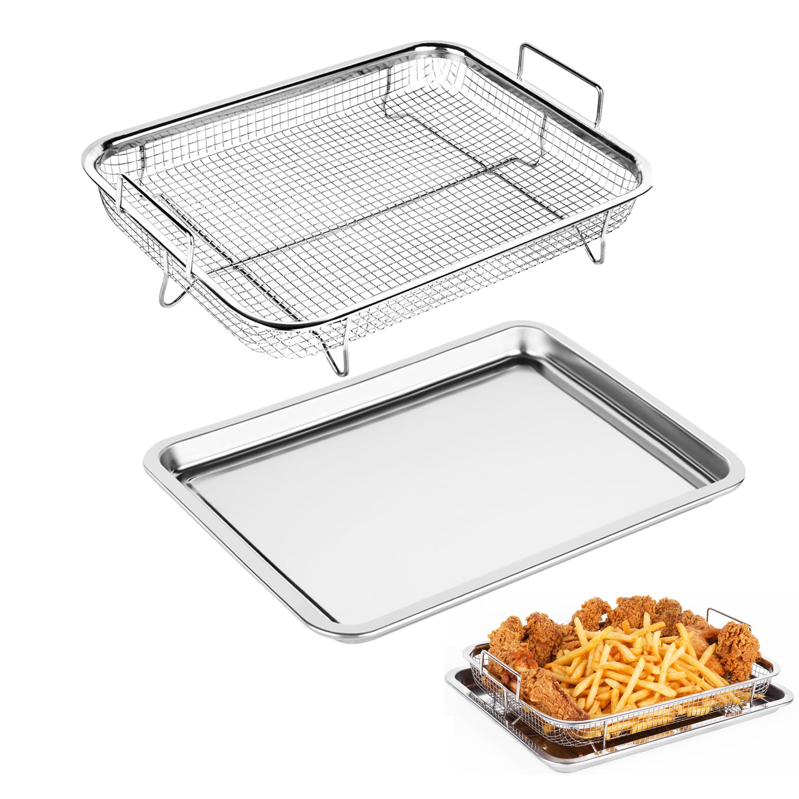 Air Fryer Basket | 12.8" x 9.6" Stainless Steel Non-toxic Basket with Tray | Airfry Toaster Oven Accessories