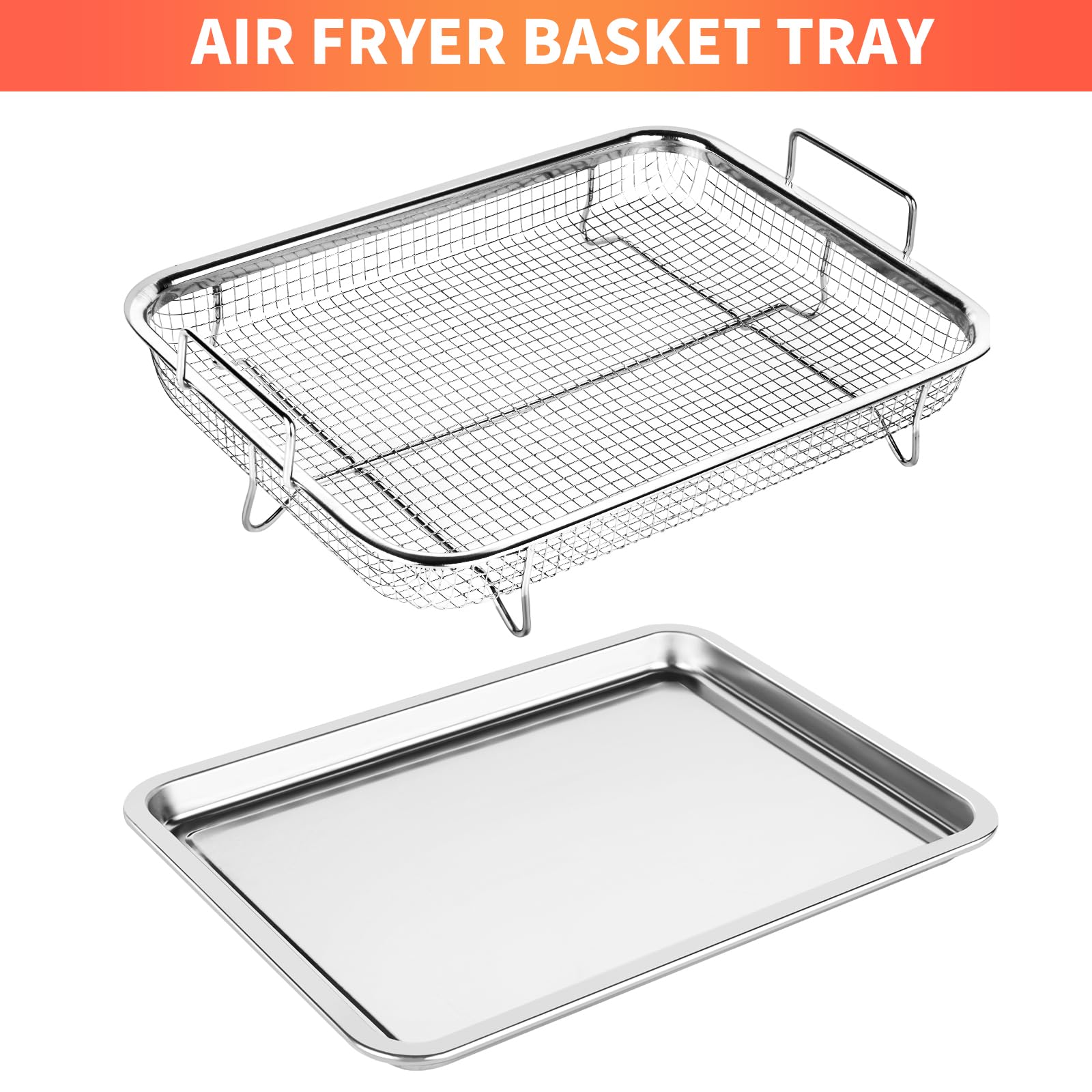 Air Fryer Basket | 12.8" x 9.6" Stainless Steel Non-toxic Basket with Tray | Airfry Toaster Oven Accessories