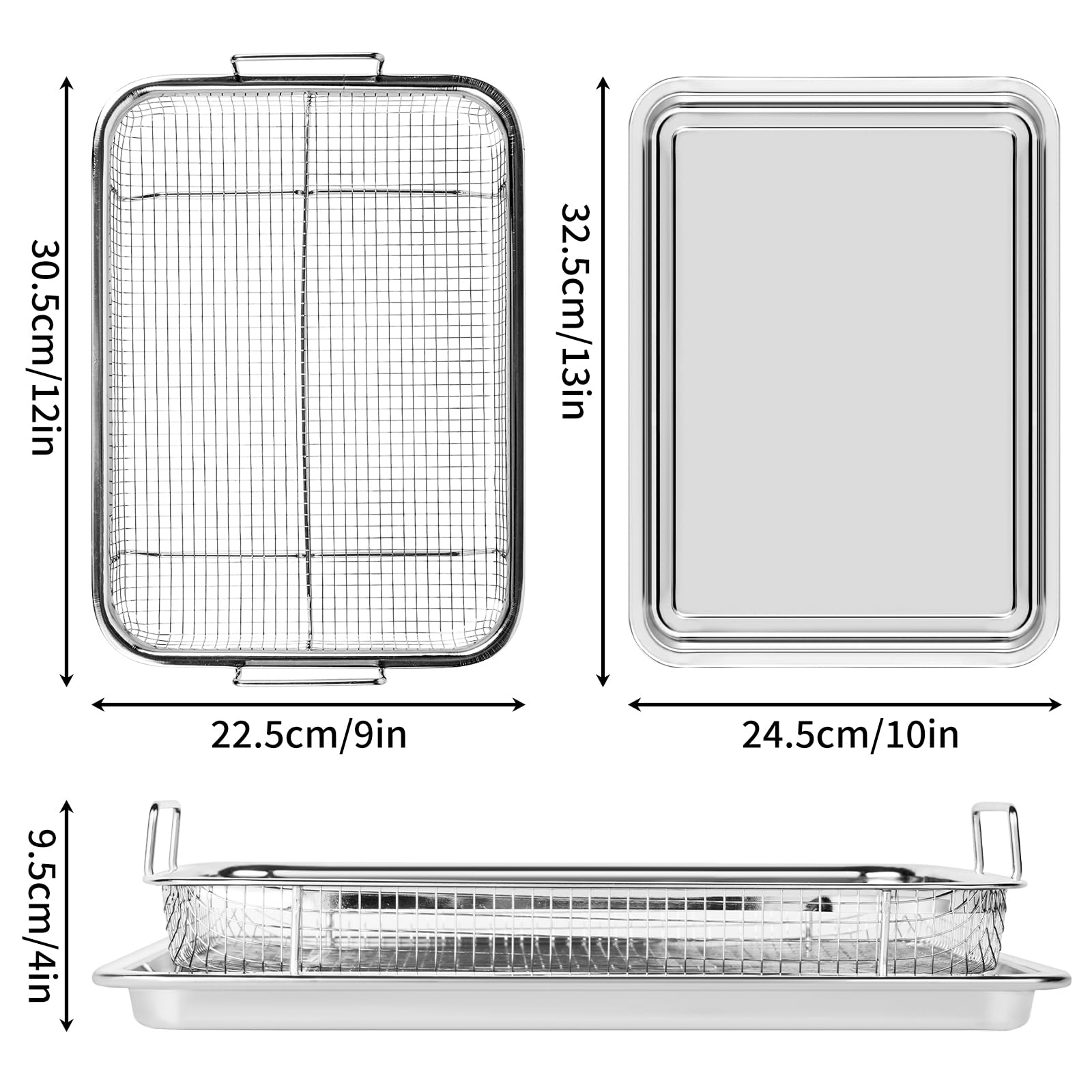 Air Fryer Basket | 12.8" x 9.6" Stainless Steel Non-toxic Basket with Tray | Airfry Toaster Oven Accessories